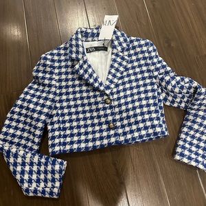 Zara | Jackets & Coats | Zara Texture Royal Blue And White Jacket ...